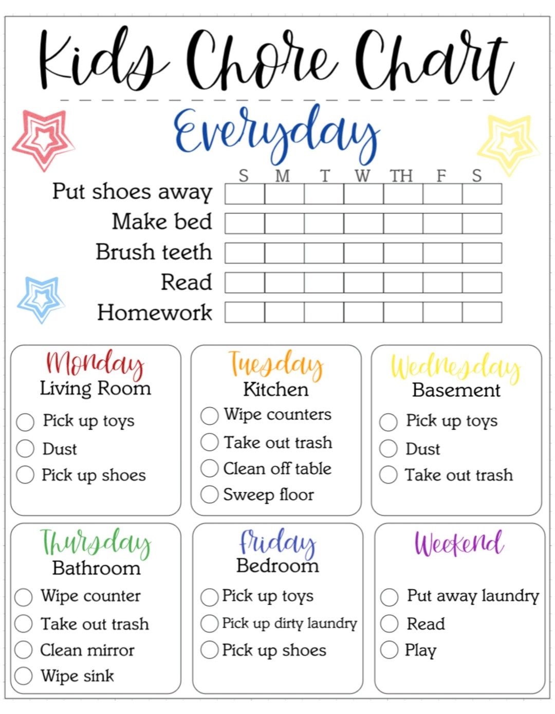 Younger Kids Chore Chart Digital Download - Etsy