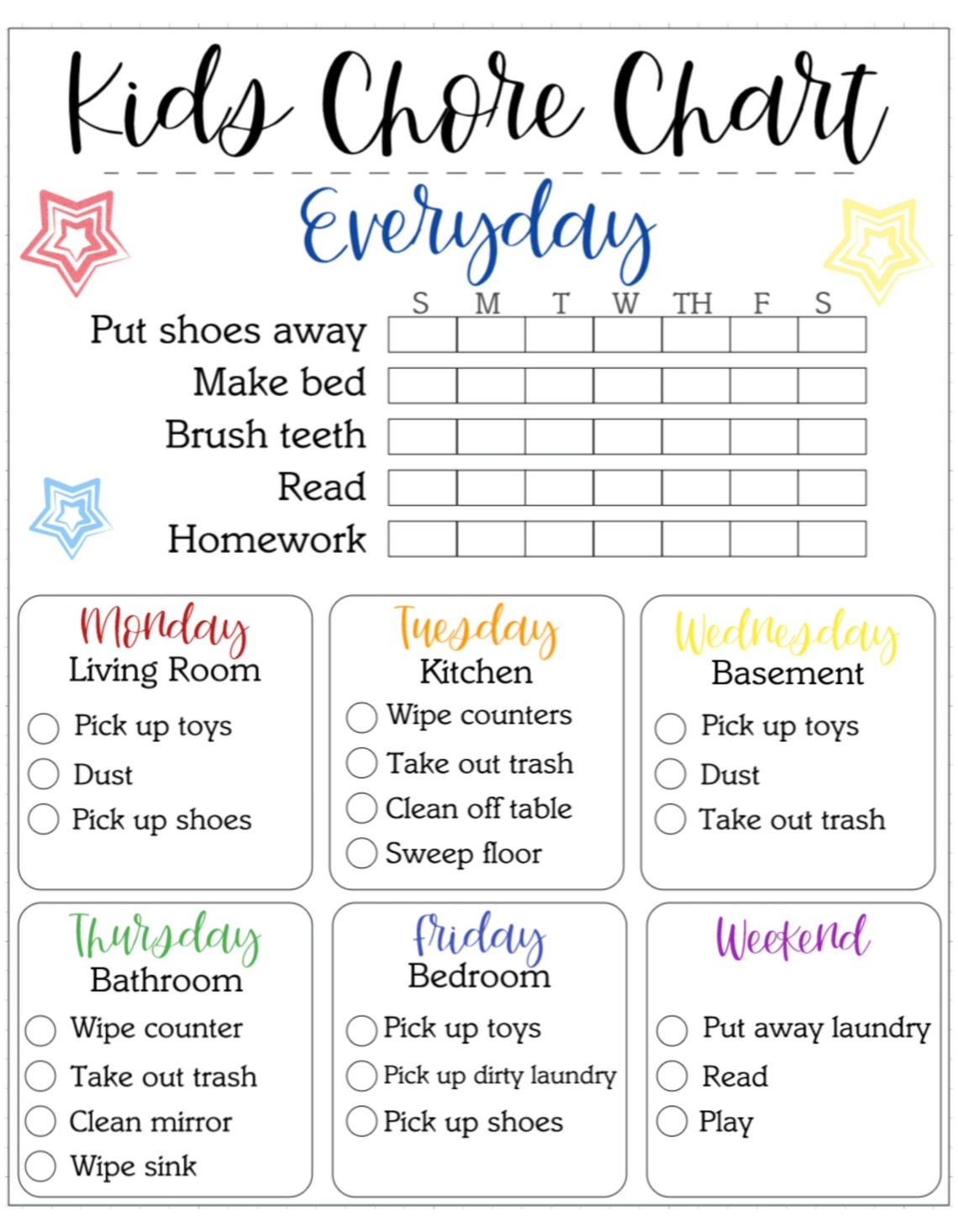 Younger Kids Chore Chart Digital Download - Etsy