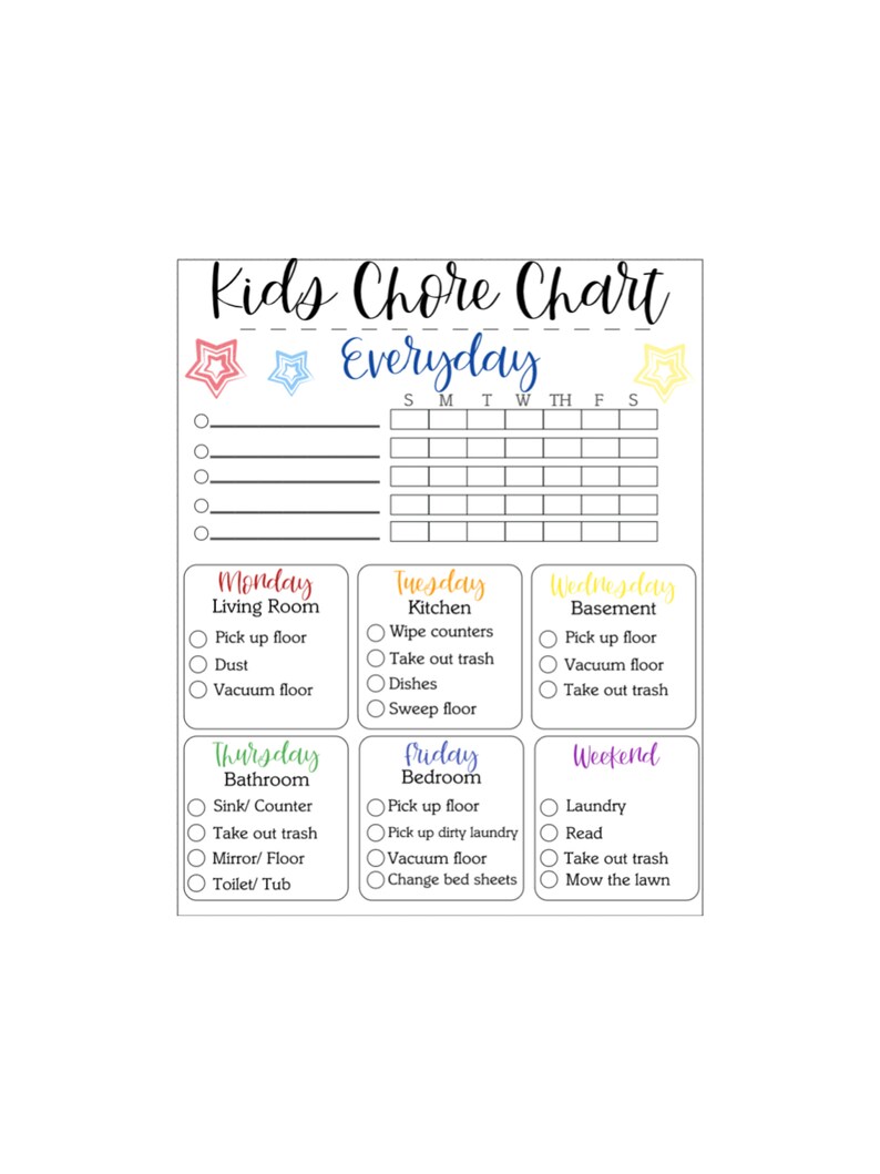 Older Kids Chore Chart Digital Download - Etsy