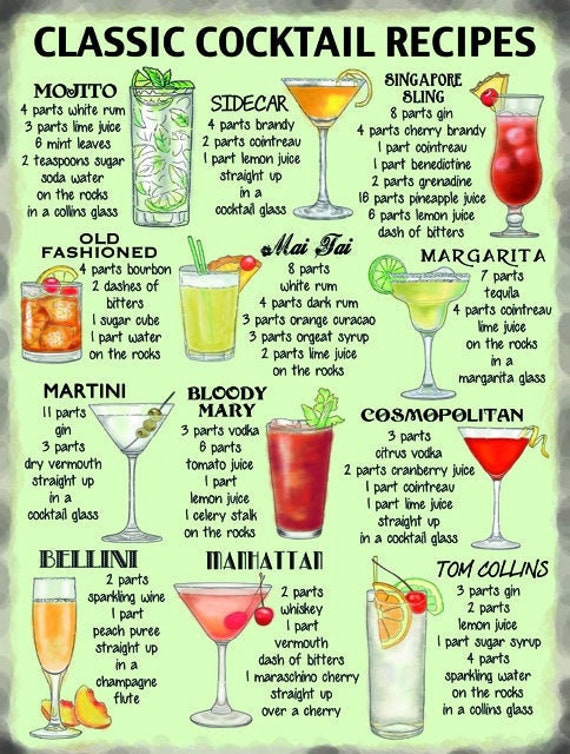 Ricette Cocktail Classiche Segno Di Metallo Etsy Italia