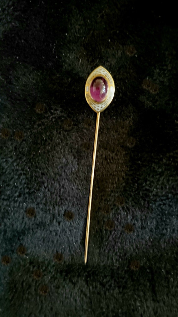Antique enamel and Amethyst 14k gold stick pin - Gem