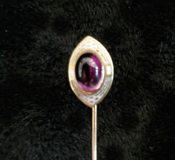Antique enamel and Amethyst 14k gold stick pin - Gem