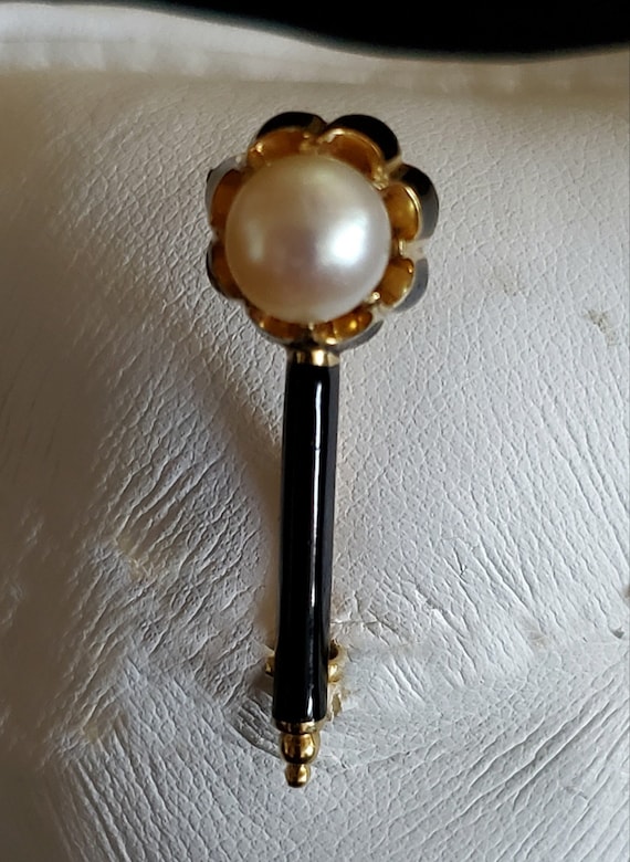 Victorian 15K gold Enamel Pearl Pin - Gem