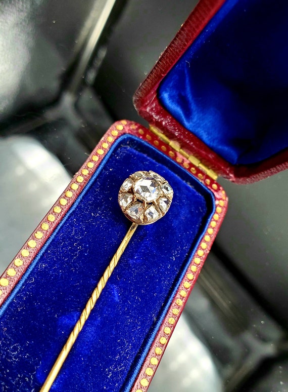 Victorian Old Mine cut cluster stick pin - Gem