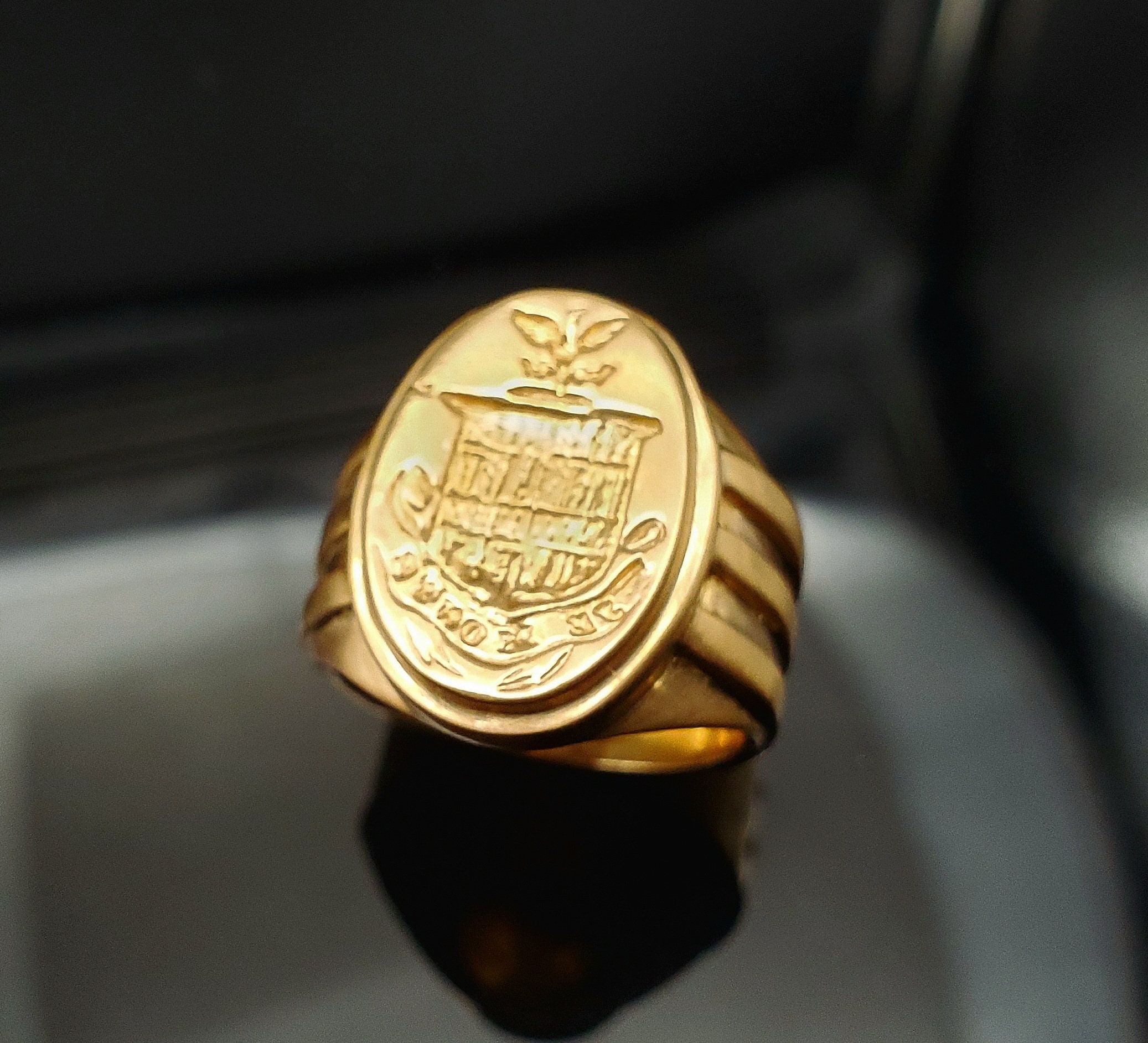 Stunning Unique 14K Gold Oval Crest Ring - Etsy
