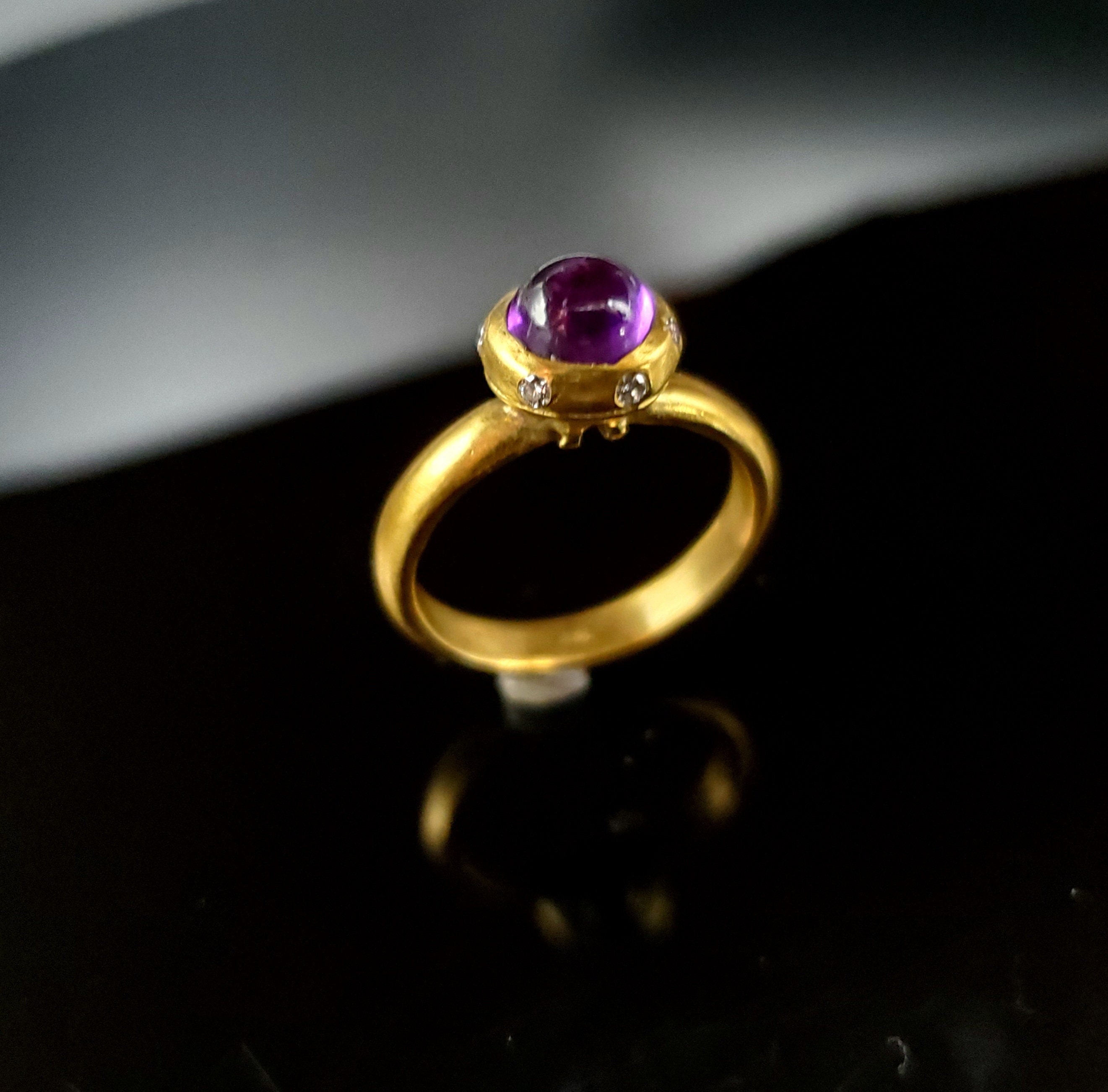 Unique Vintage 18K Gold Cabochon Amethyst and Diamond Ring - Etsy