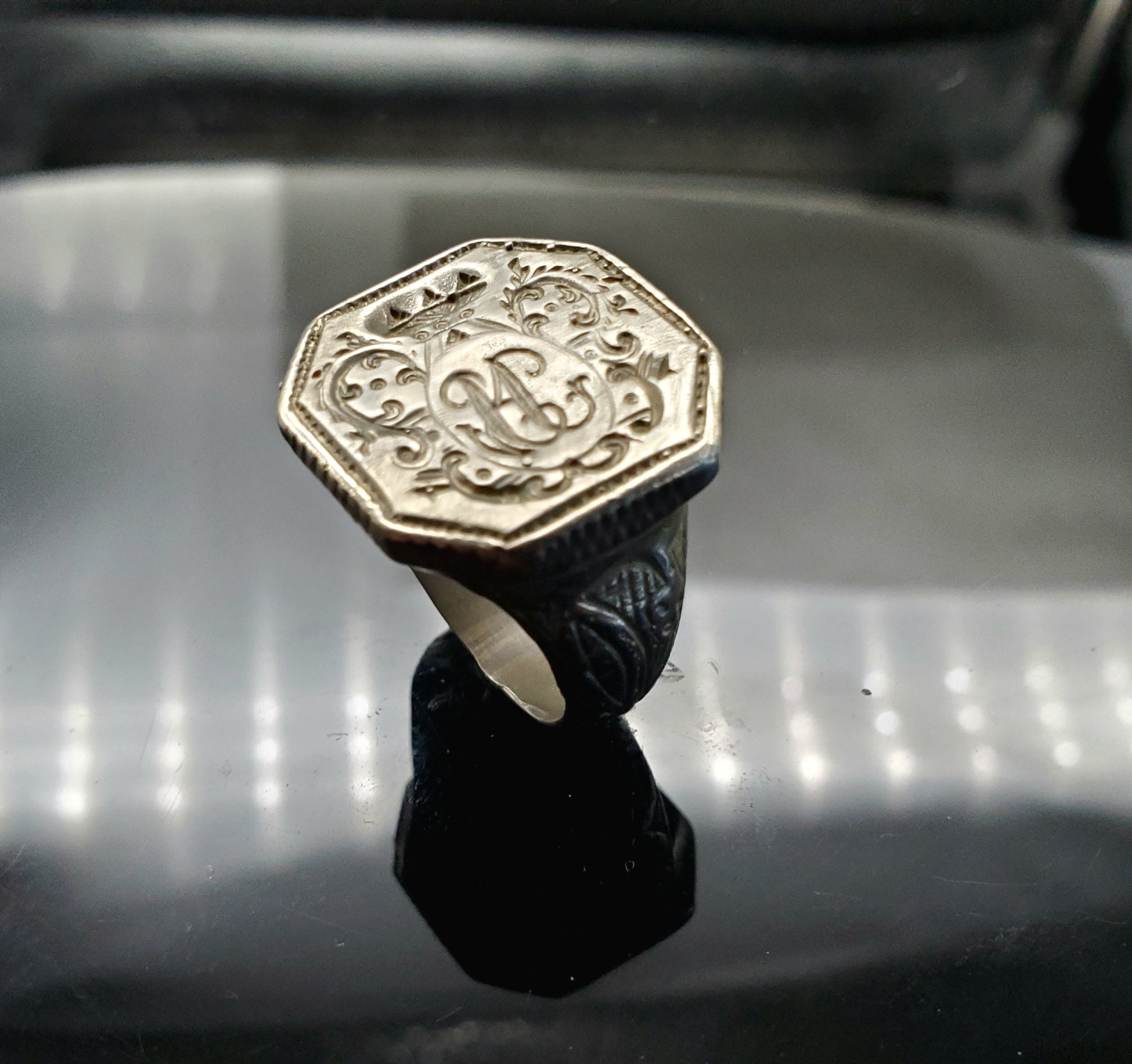 Incredible and Unique Sterling Silver Heavy Octagon Crest Ring - Etsy