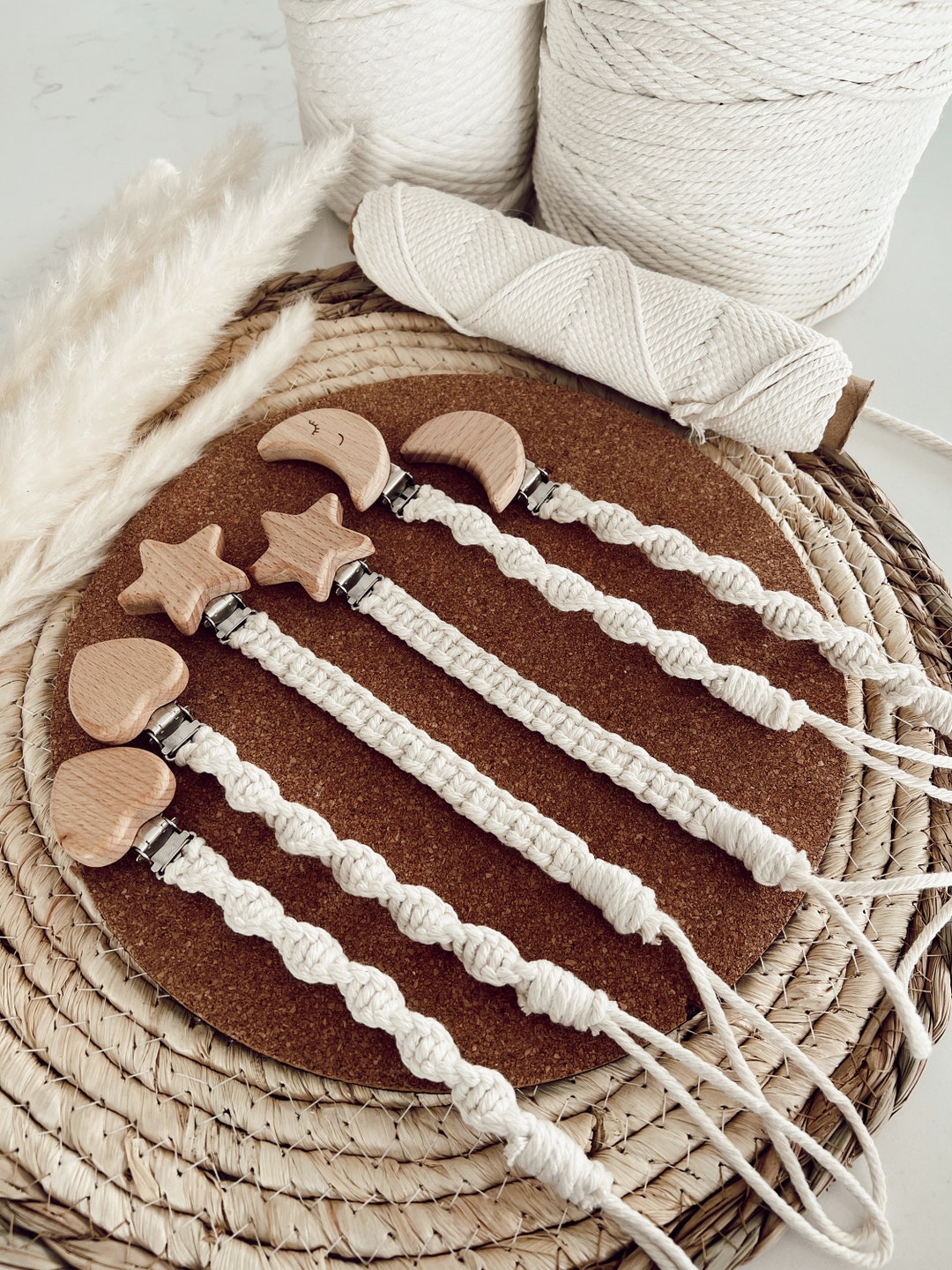 Macrame Pacifier Clip, Boho Paci Holder, Wood Pacifier Clip, 100% ...