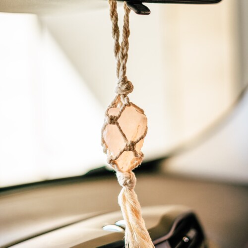 Macrame Himalayan Salt Rock Car Charm Rear View Mirror Charm - Etsy