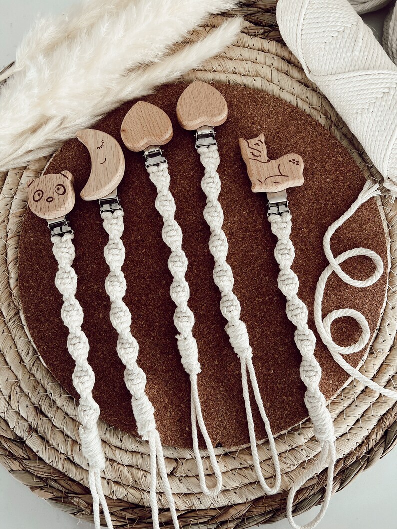 Macrame Pacifier Clip Boho Paci Holder Wood Pacifier Clip 100