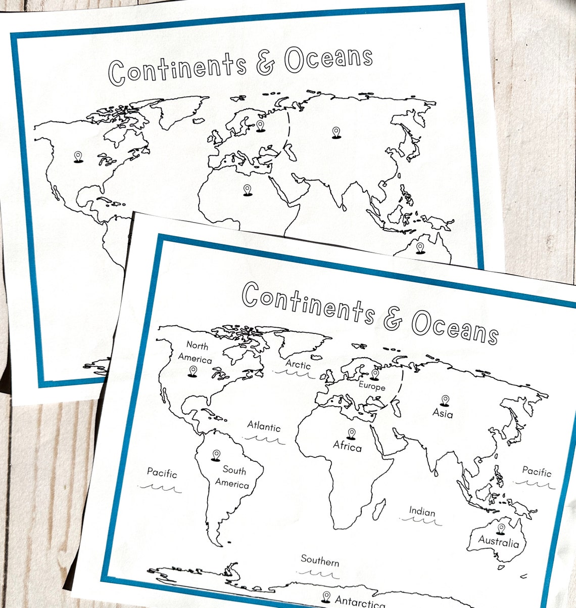 Continents and Oceans Map Coloring Pages. - Etsy