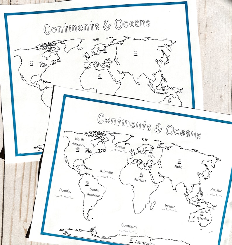 Continents and Oceans Map Coloring Pages. - Etsy