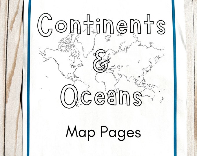 Continents and Oceans Map Coloring Pages. - Etsy