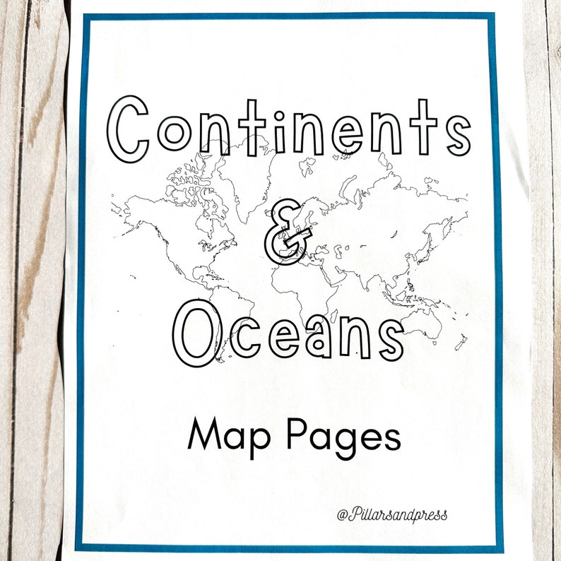 Continents and Oceans Map Coloring Pages. - Etsy