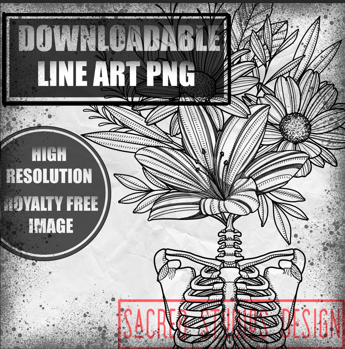 Ribcage Bouquet Line Art High Resolution Downloadable PNG File - Etsy
