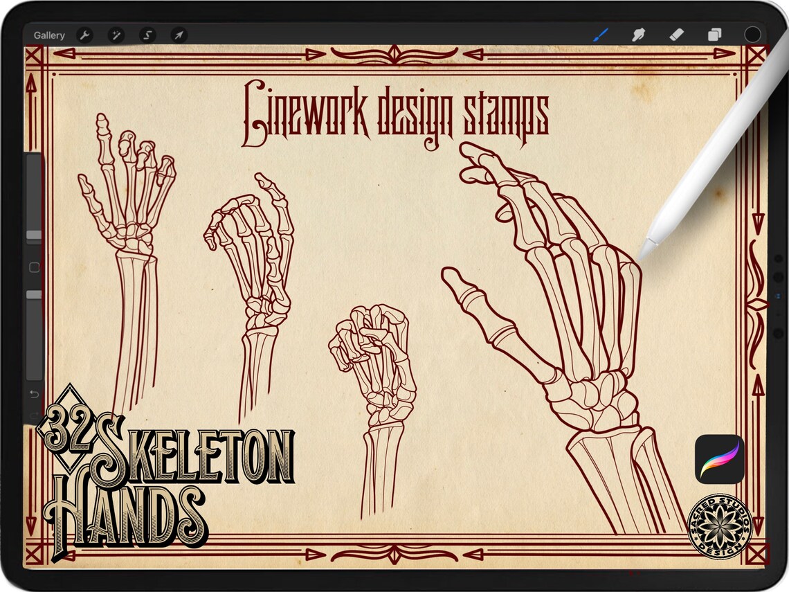 32 Skeleton Hands/ribcages Tattoo Stamp Brush Set for - Etsy