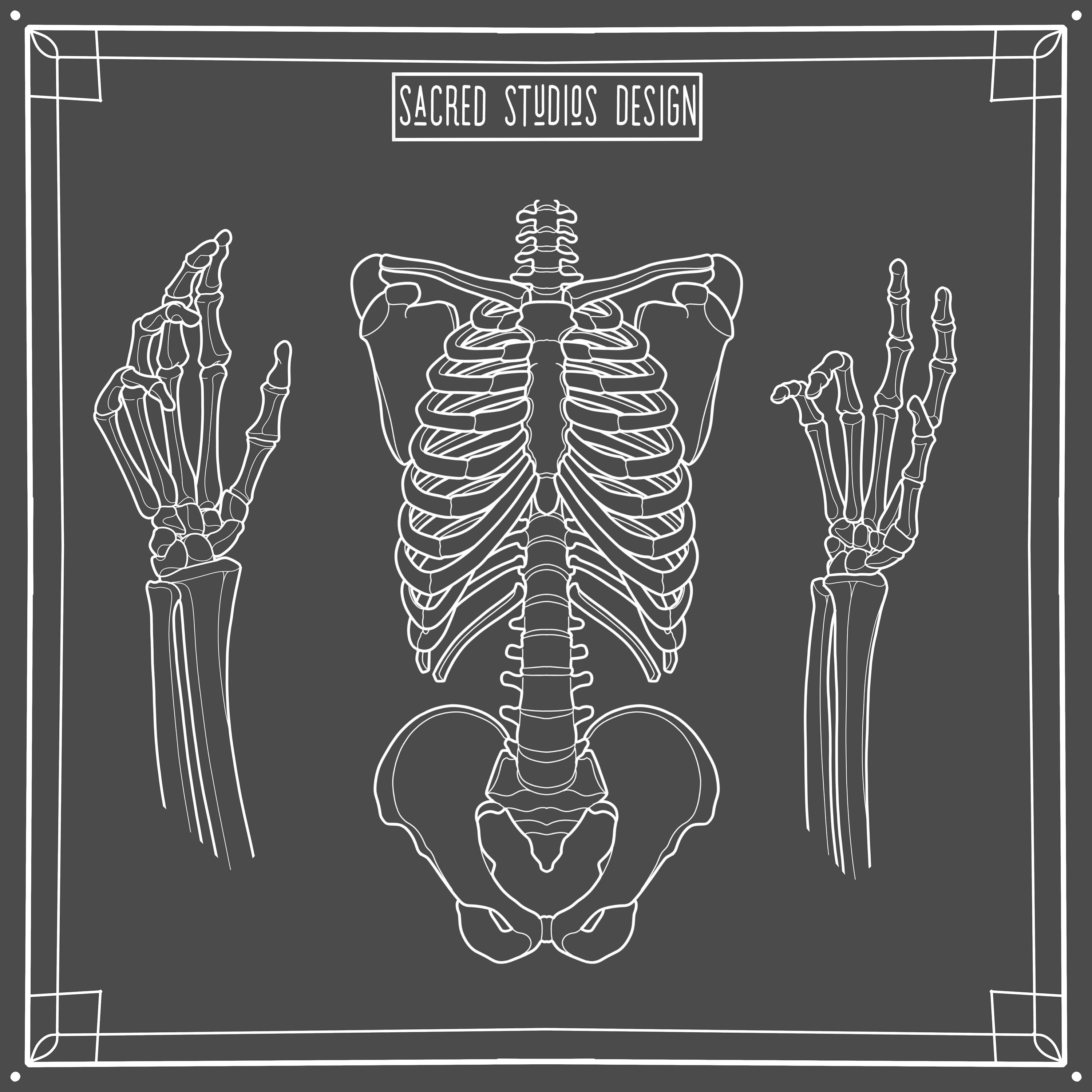 32 Skeleton Hands/Ribcages Tattoo Stamp Brush Set For | Etsy