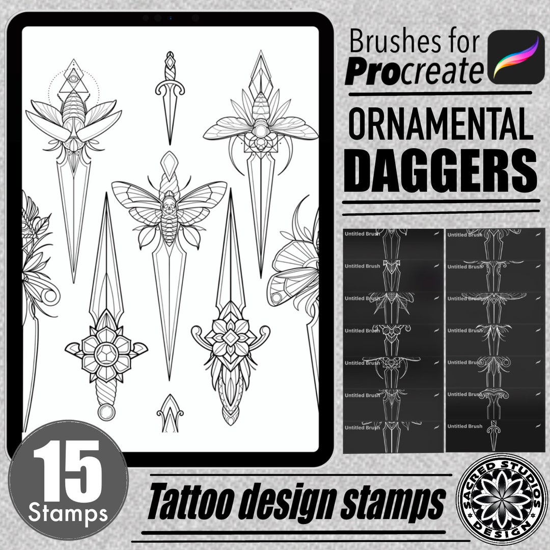 15 Ornamental/insect Dagger Tattoo Stamps for Procreate - Etsy
