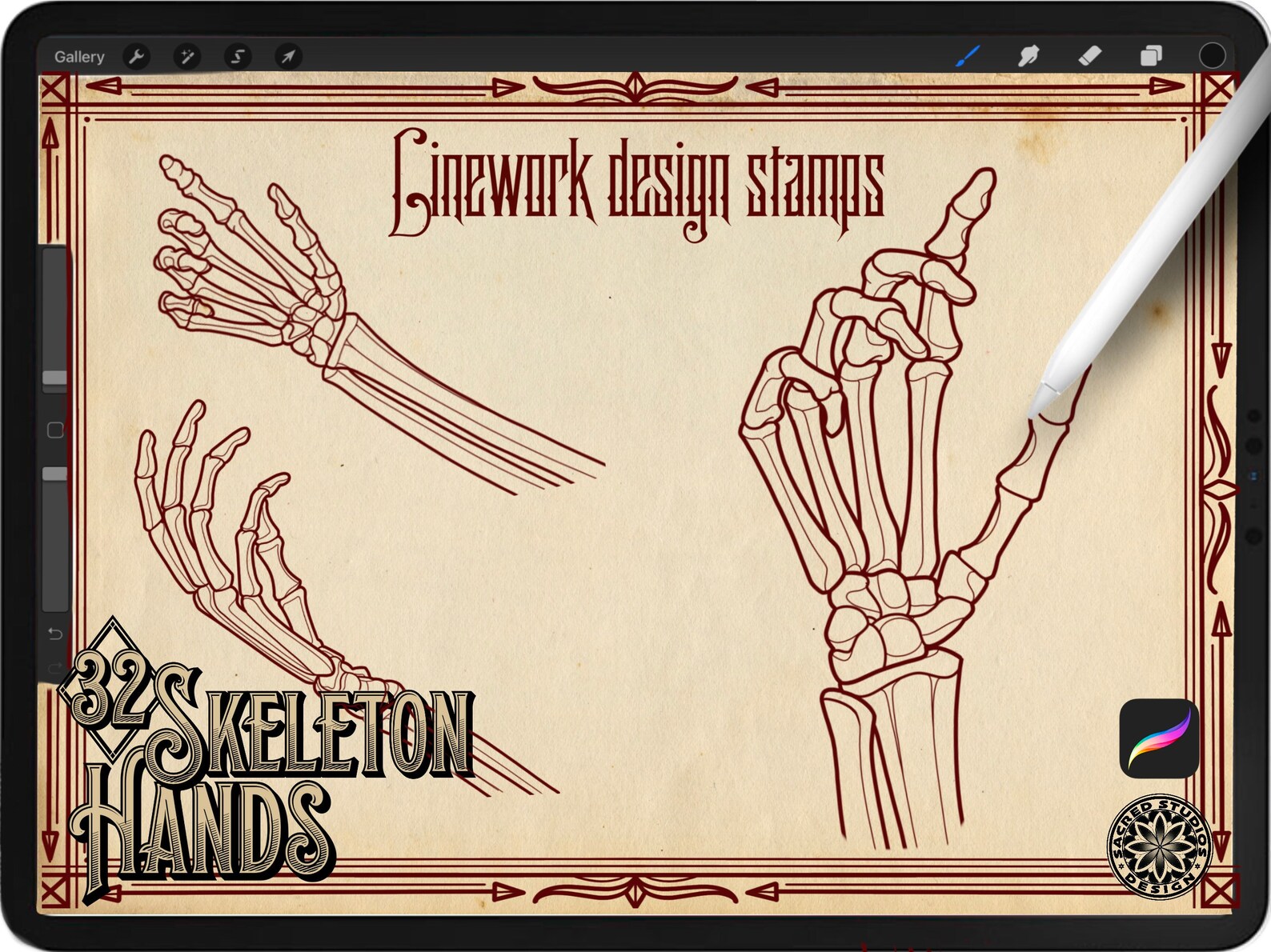 32 Skeleton Hands/ribcages Tattoo Stamp Brush Set for - Etsy