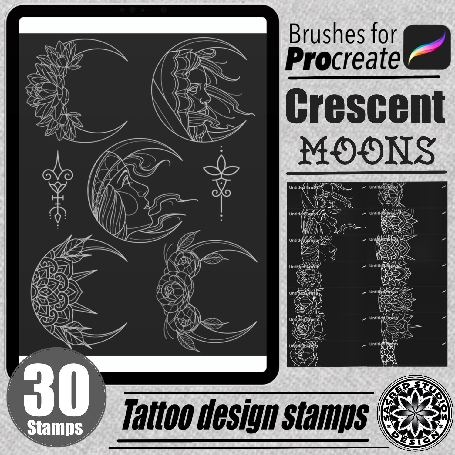Crescent Moon Stamps for Procreate! 30 Tattoo Design Stamp Brushes - Etsy