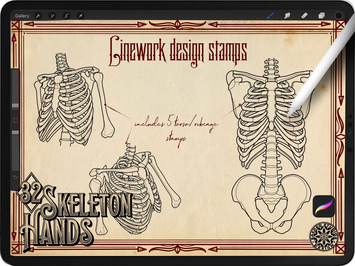 32 Skeleton Hands/ribcages Tattoo Stamp Brush Set for - Etsy