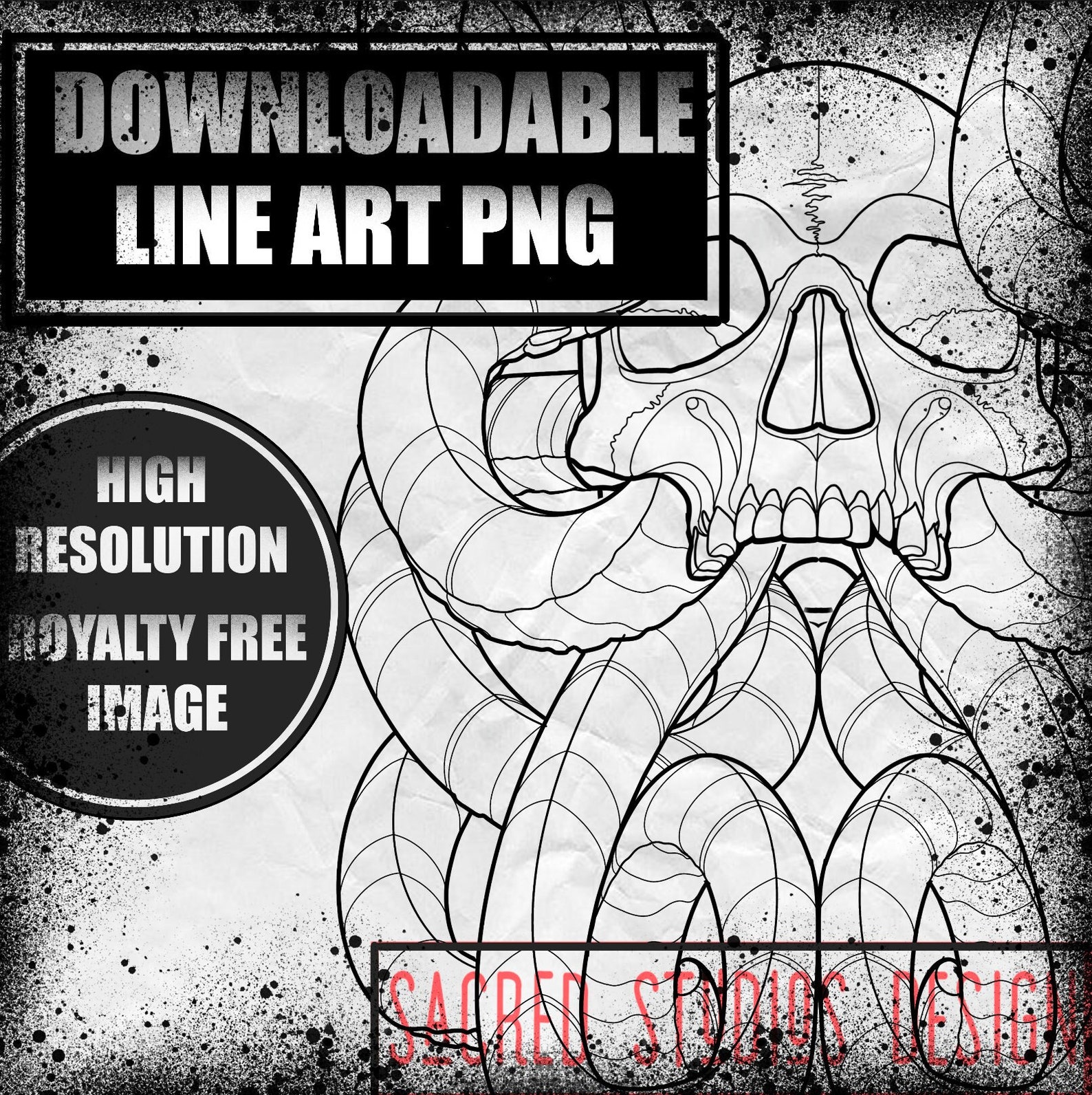 Tentacle Skull High Resolution Line Art Downloadable PNG - Etsy