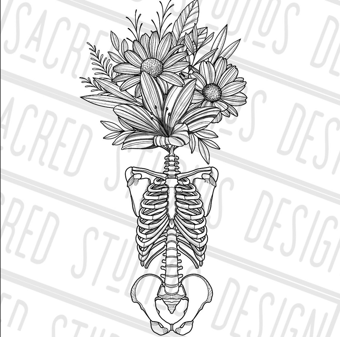 Ribcage Bouquet Line Art High Resolution Downloadable PNG File - Etsy