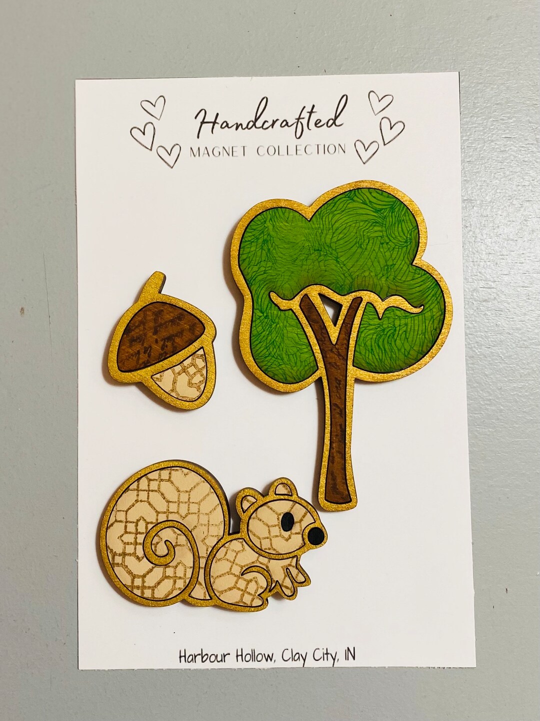 Squirrel Acorn and Tree Wooden Magnet Set, Handpainted Magnet ...