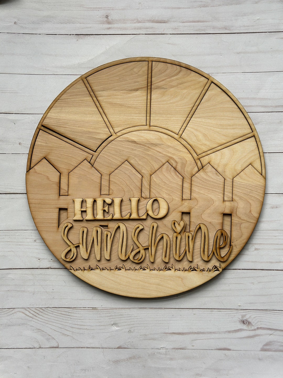 DIY Hello Sunshine Picket Fence Round Sign Door Hanger, Paint Your Own ...