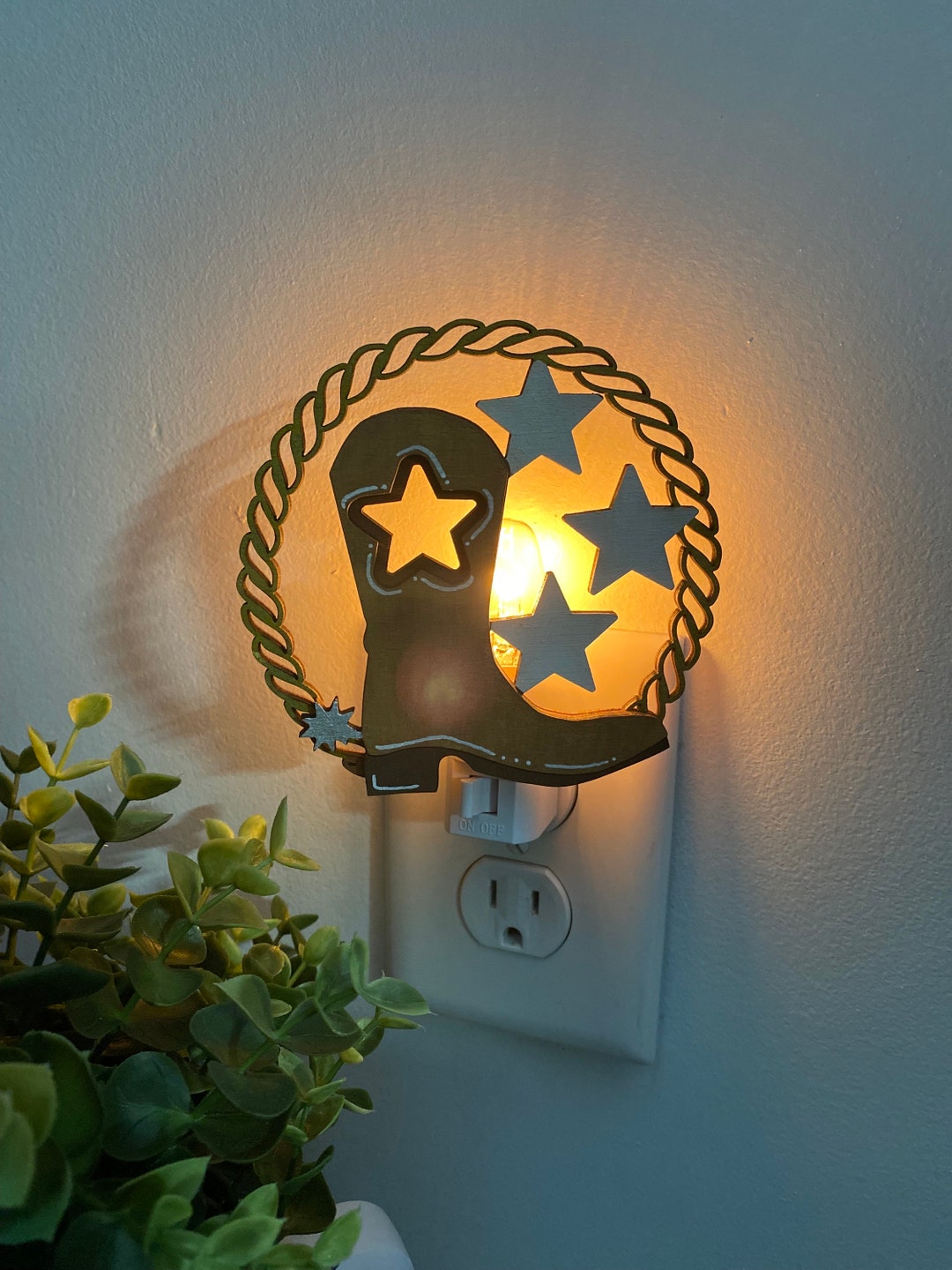 Western Cowboy Boots Night Light, Wooden Night Light, Nightlight Cover ...