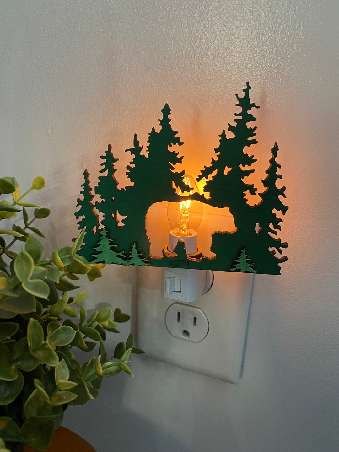 Bear and Trees Wooden Night Light, Nightlight Cover, Farmhouse Decor ...