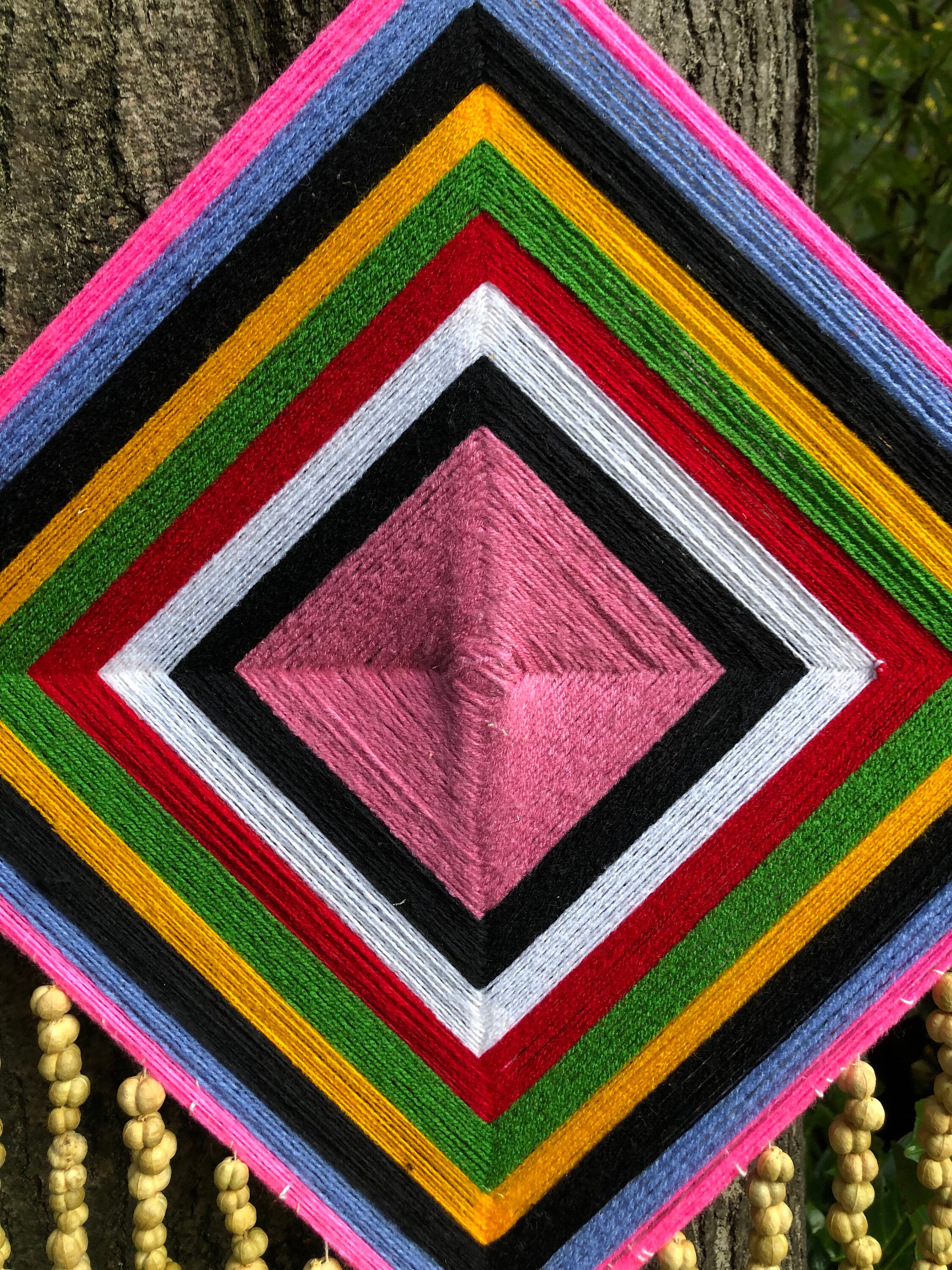 Large square textile woven wall hanging with beads and | Etsy