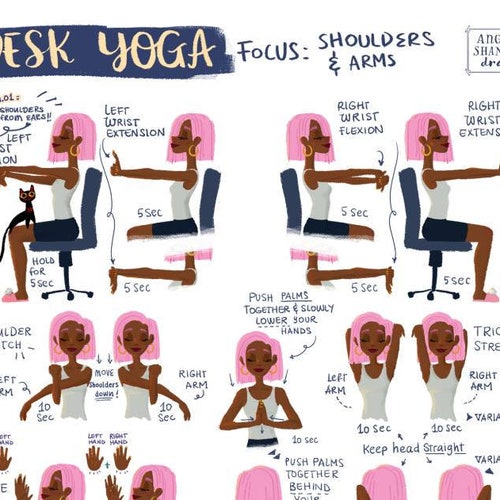 Desk Yoga Poster Physical Print Yoga at Your Desk Office - Etsy