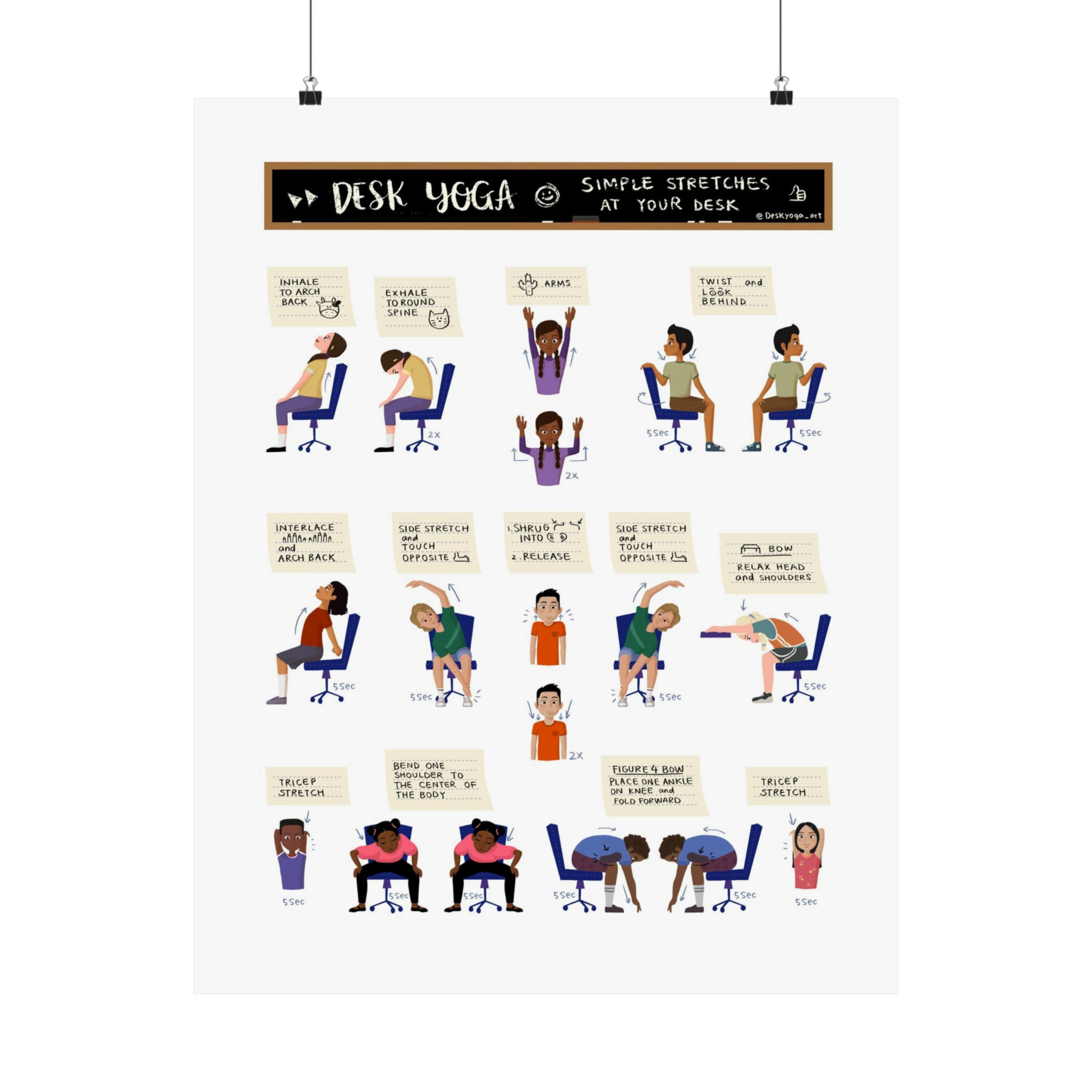 Kids Desk Yoga and Stretches Poster Physical Print | Educational Poster ...