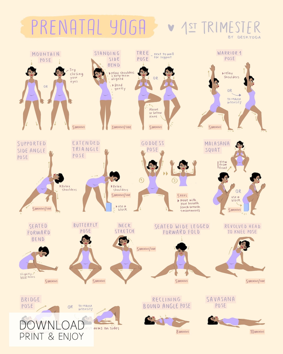 Prenatal Yoga Poster for 1st Trimester - DIGITAL DOWNLOAD | Pregnancy ...
