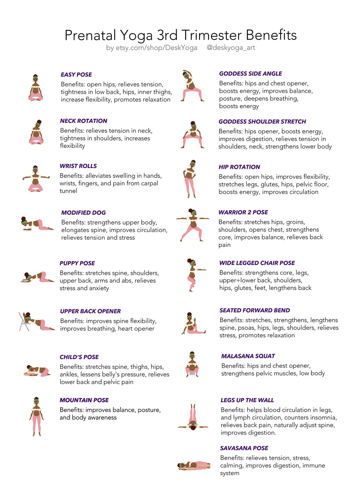Prenatal Yoga Poster for 3rd Trimester DIGITAL DOWNLOAD Pregnancy Yoga ...