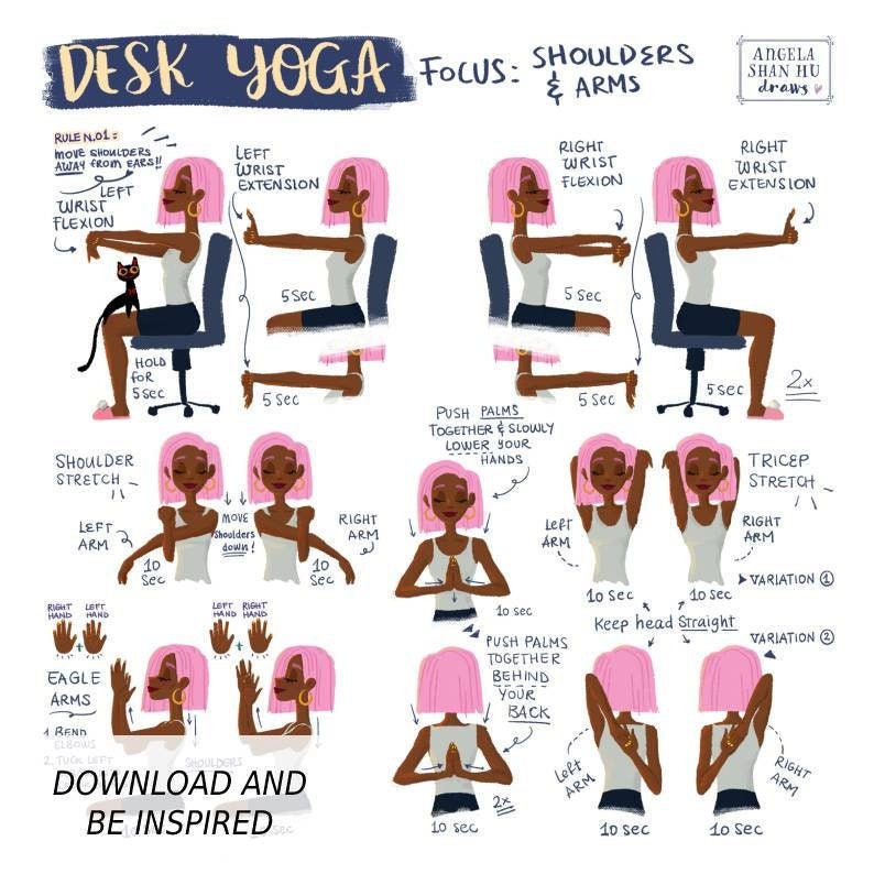 Desk Yoga - **bestsellers Bundle** WHITE | Office Yoga Print | Yoga at ...