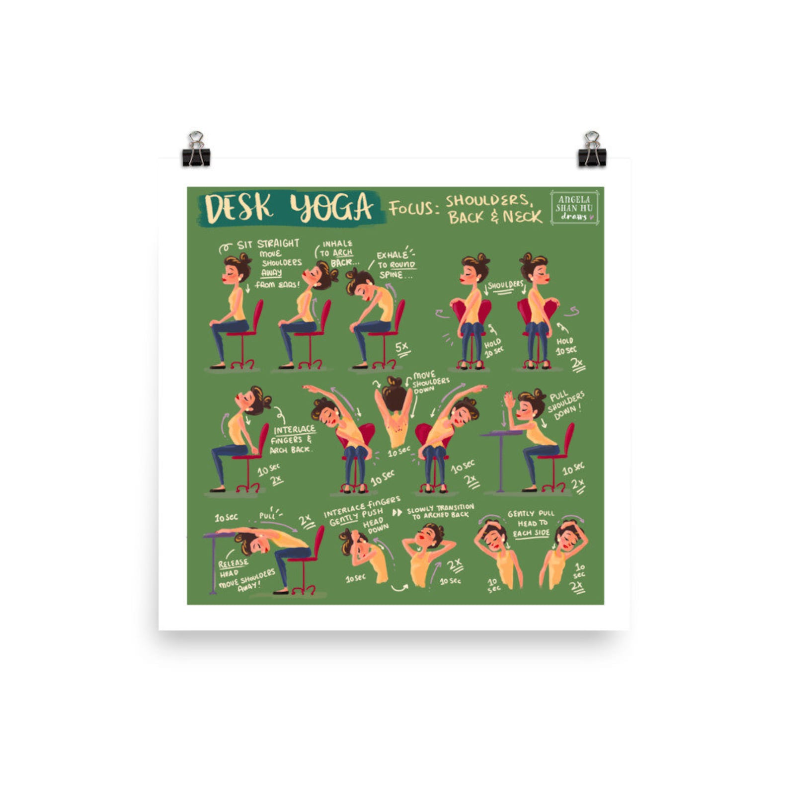 Desk Yoga Poster - Physical Print | Yoga at Your Desk | Office Yoga ...