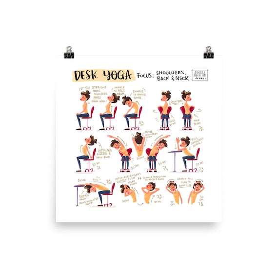 Desk Yoga Poster Physical Print White Yoga at Your Desk - Etsy
