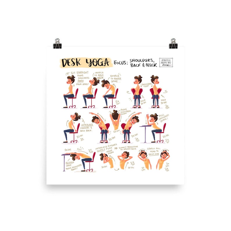 Desk Yoga Poster - Physical Print White | Yoga at Your Desk | Office ...