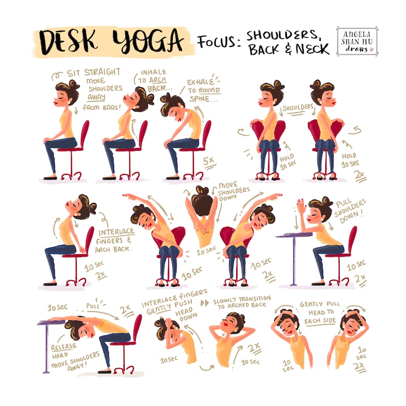 Desk Yoga Poster - Physical Print White | Yoga at Your Desk | Office ...