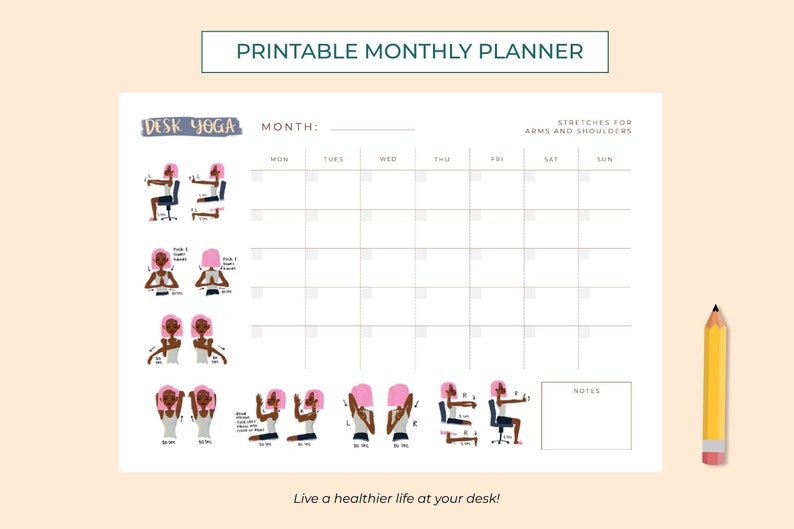 Desk Yoga Monthly Planner Bundle A4 High Quality PDF Monthly Schedule ...