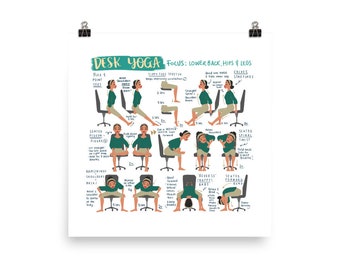 Desk Yoga Poster - Physical Print White | Yoga at Your Desk | Office ...