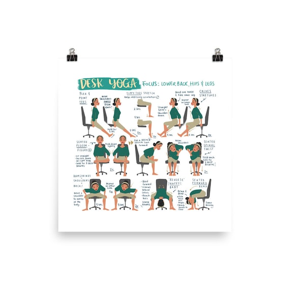 Desk Yoga Poster Physical Print Yoga at Your Desk Office - Etsy
