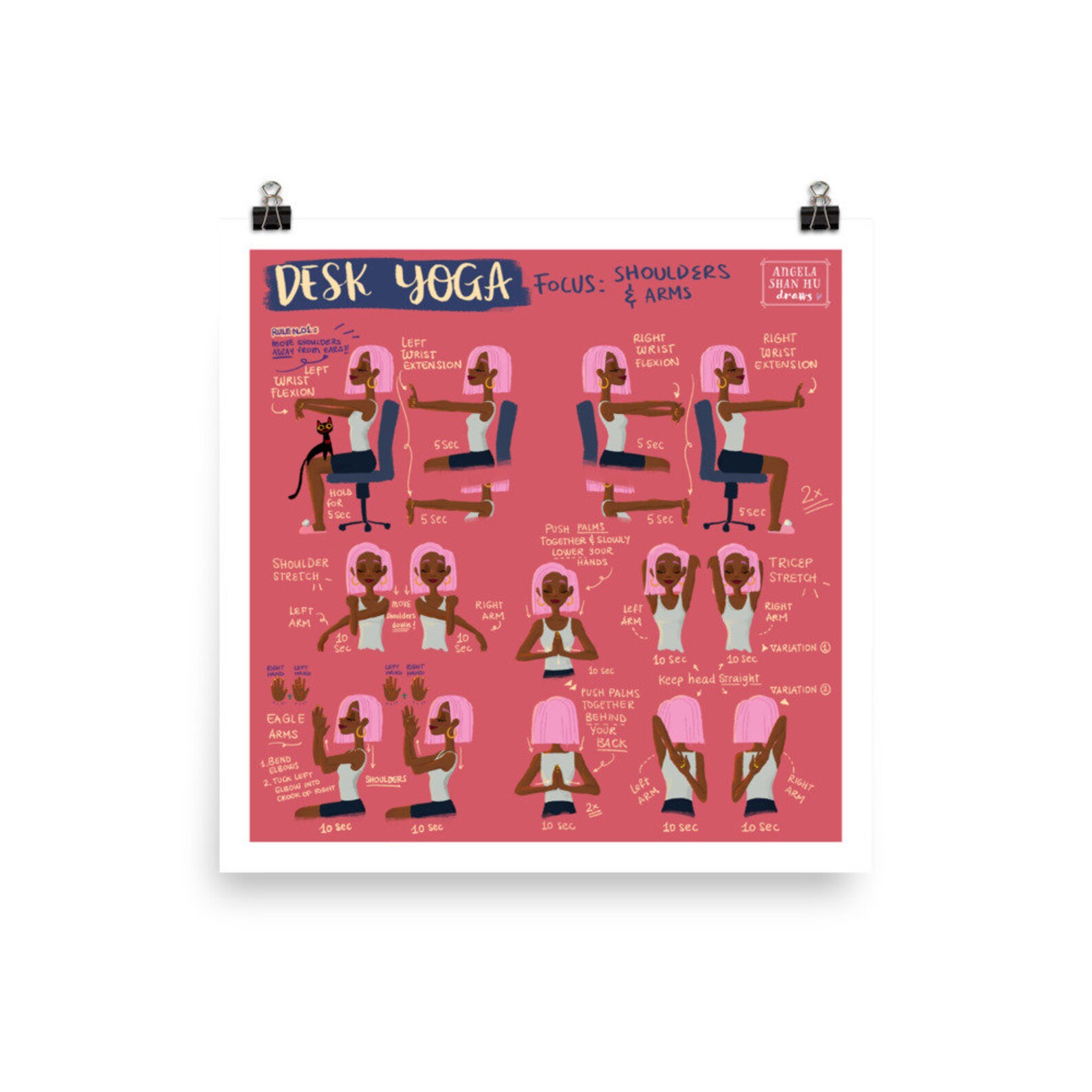 Desk Yoga Poster Physical Print Yoga at Your Desk Office Yoga Yoga Art ...