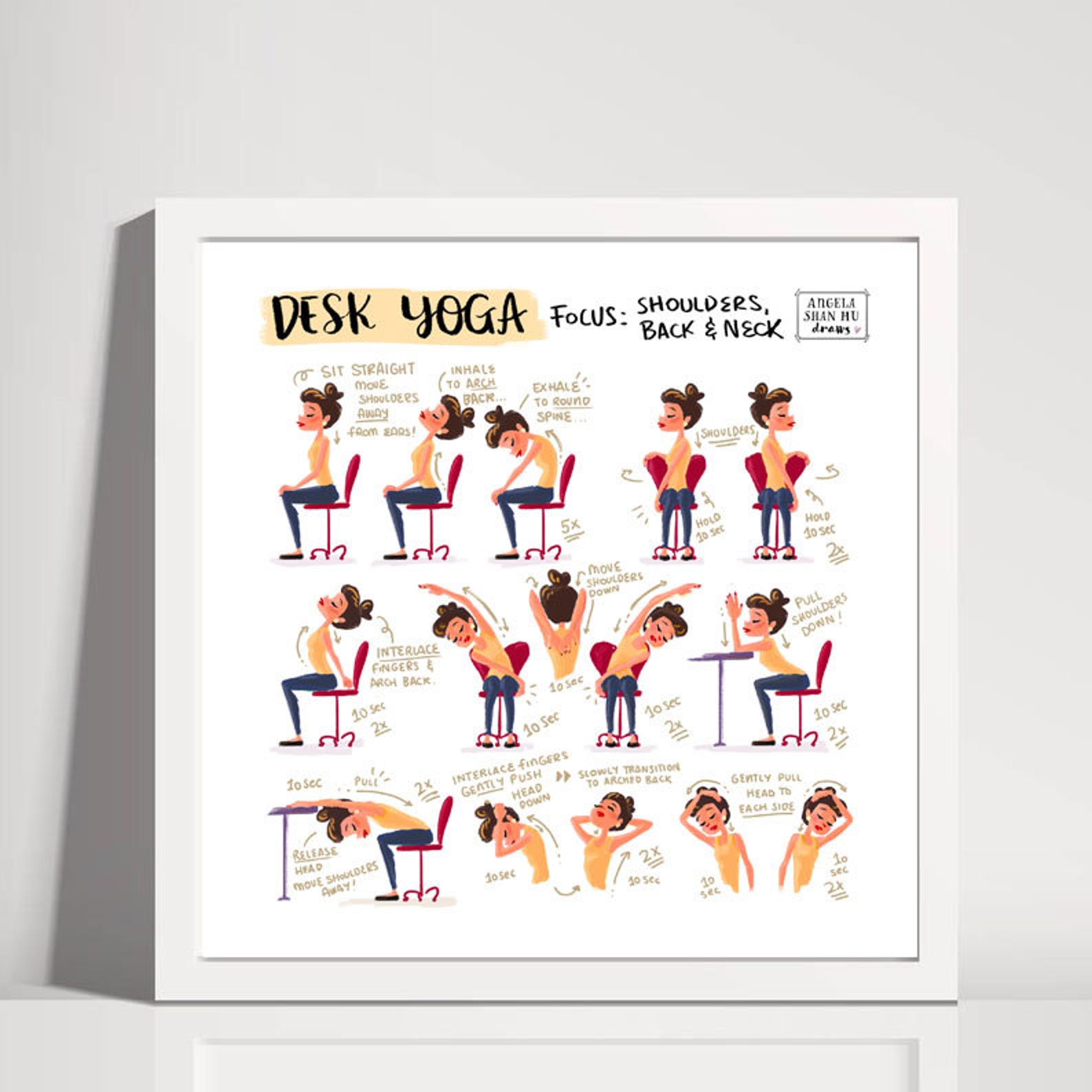 Desk Yoga Print White Yoga Pose Print Home Office Print - Etsy