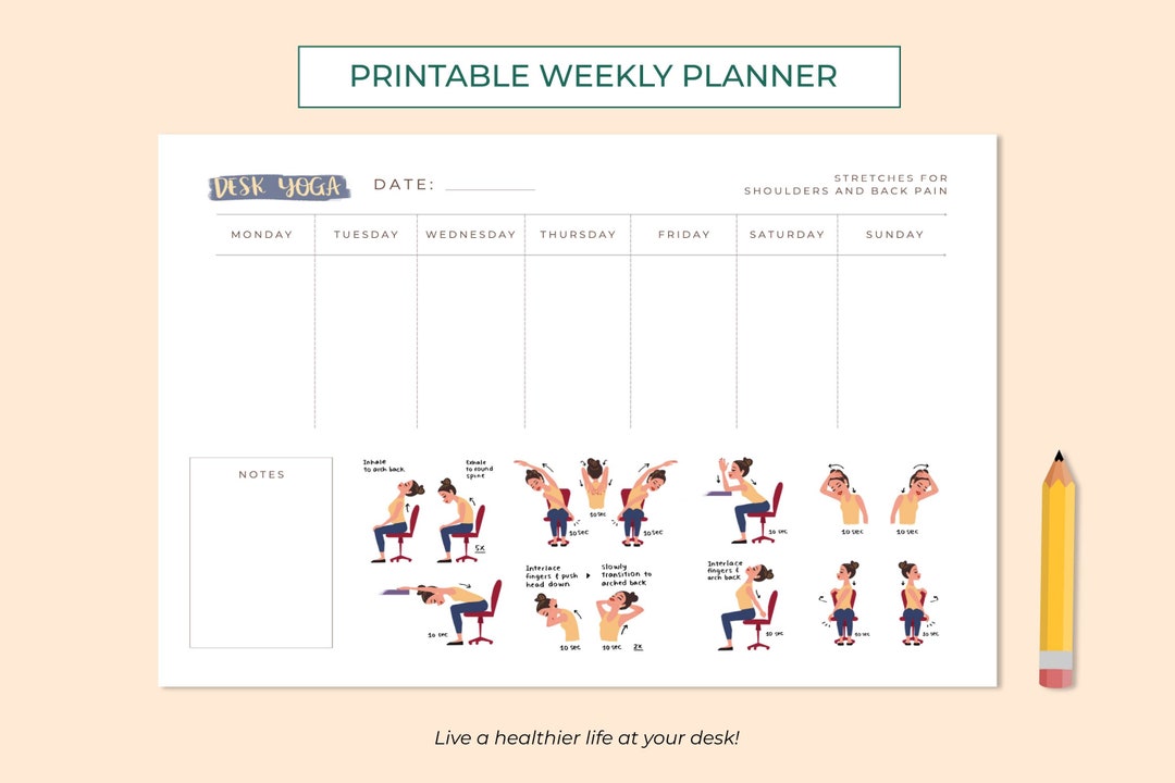 Desk Yoga Weekly Planner Printable | Shoulder, Back, and Neck Stretches ...