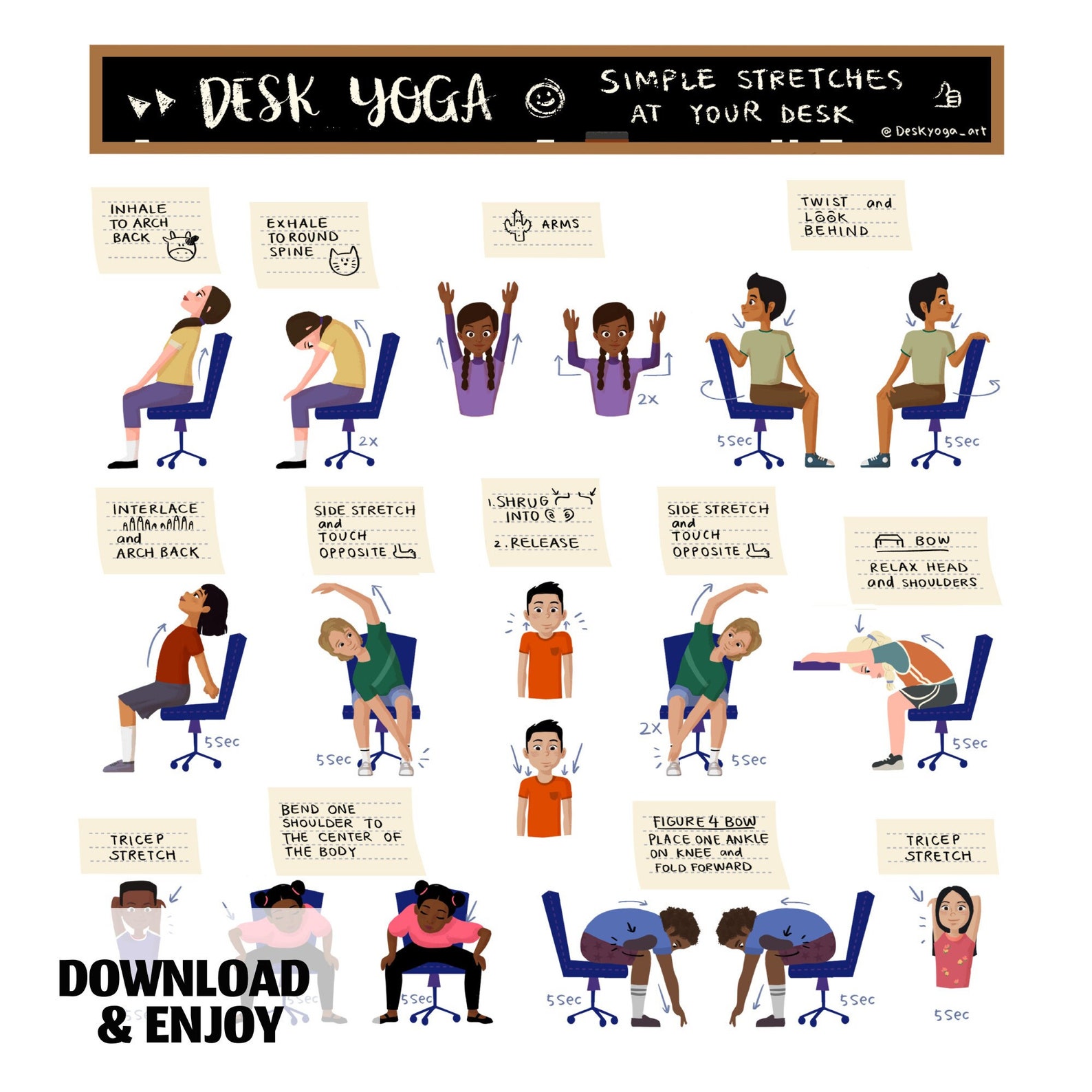 Kids Desk Yoga and Stretches Poster Printable | Educational Poster for ...