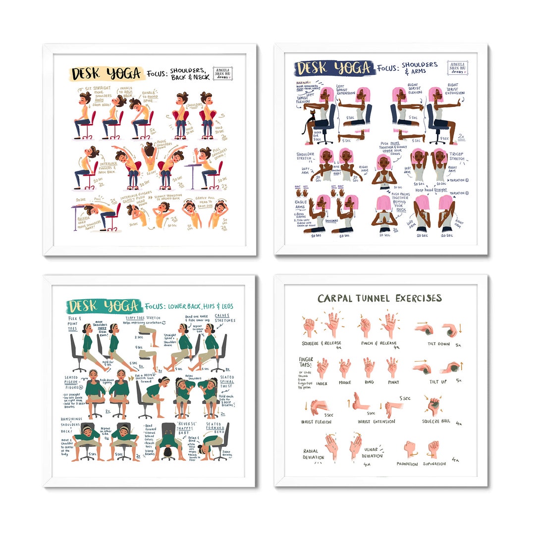 Desk Yoga - **bestsellers Bundle** WHITE | Office Yoga Print | Yoga at ...