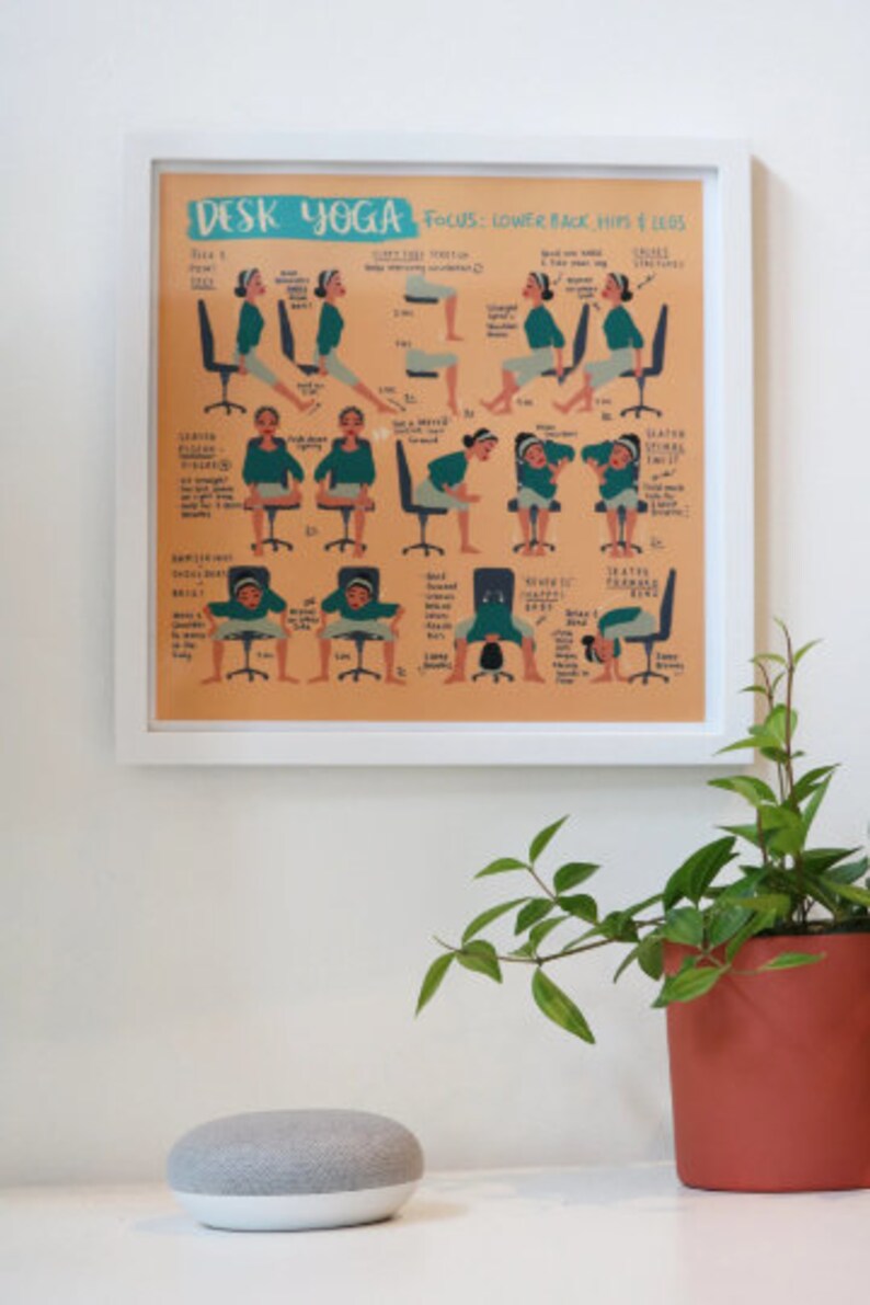 Desk Yoga Poster Physical Print Yoga at Your Desk Office - Etsy